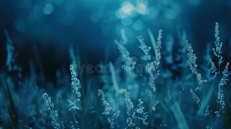 Tranquil Blue: Abstract Meadow Grass, Dreamy Nature Scene, Calming Blue ...
