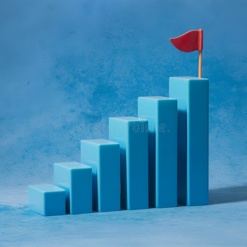 Tranquil Blue Bars Staircase with Red Flag, on Vibrant Blue Backdrop ...
