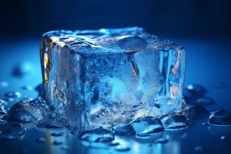 Tranquil Blue-toned Ice Cube Gracefully Dissolving into Liquid Stock ...