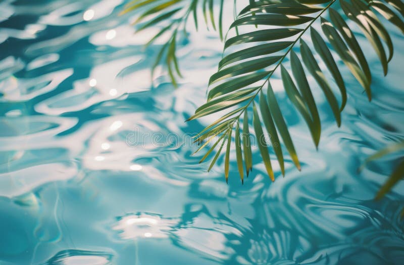 Tranquil Blue Water Surface with Palm Fronds Stock Photo - Image of ...