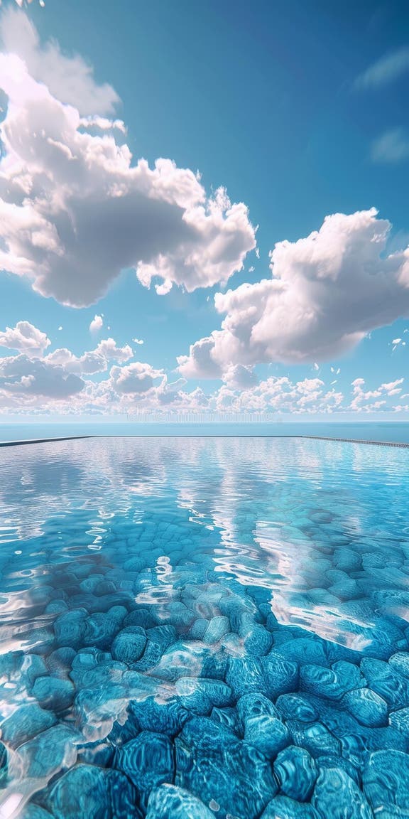 Tranquil Blue Water Surface with White Clouds Generated Using AI. Stock ...