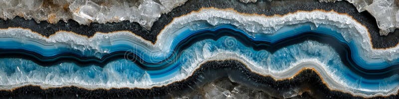 Tranquil Blue and White Geode Cross Section Panorama with Detailed ...