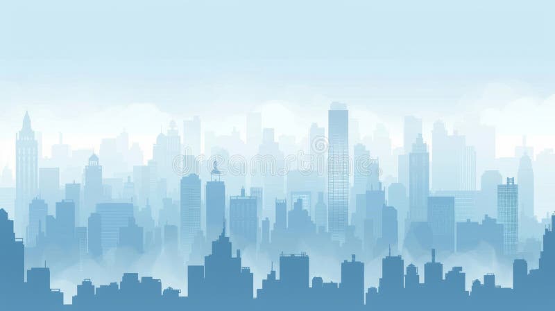 Tranquil Cityscape Silhouette Under a Misty Blue Sky Stock Photo ...