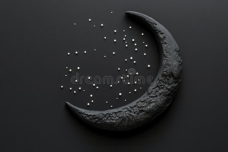 A Tranquil Composition Features a Black Crescent Moon Accompanied by ...
