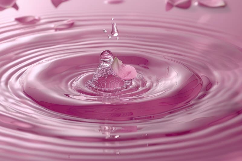 A Serene Drop Creating Ripples in Pink Water Adorned with Rose Petals ...