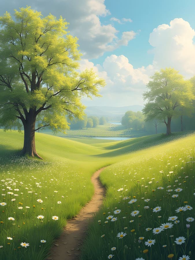 Tranquil Countryside Pathway through a Blooming Meadow with Vibrant ...