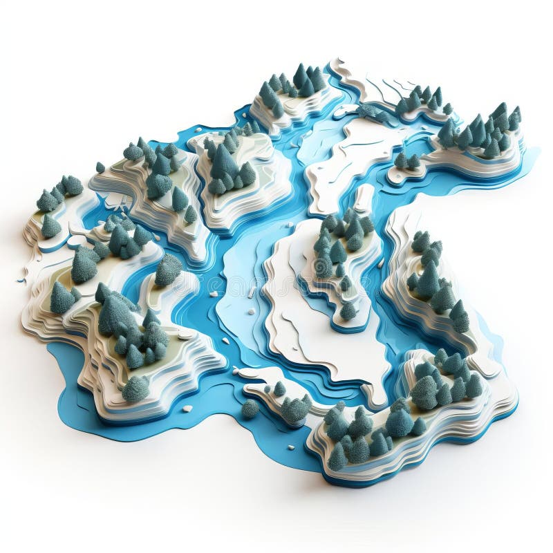 Tranquil 3d River Landscape on White Background Unfolds Stock ...