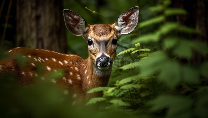 Tranquil Doe Looking at Camera in Rural Green Meadow Beauty Generated ...