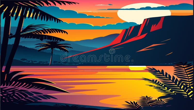 Tranquil Dusk: Vector Sunset Art for Relaxation Stock Illustration ...