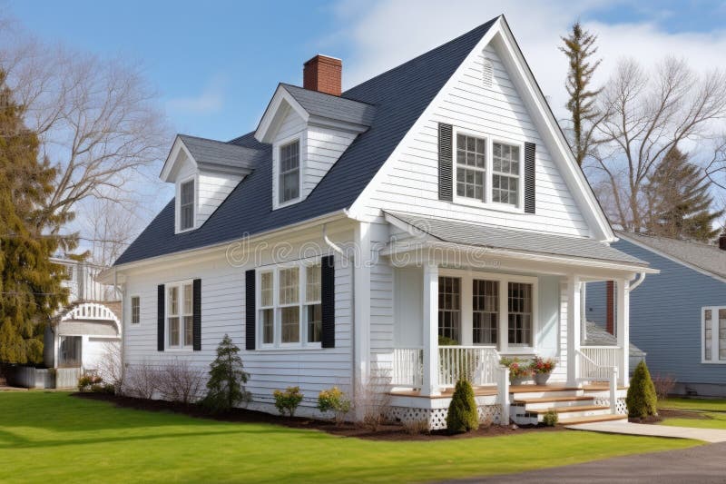 Tranquil Dutch Colonial Home with Bright Dormer Windows, Daytime Stock ...