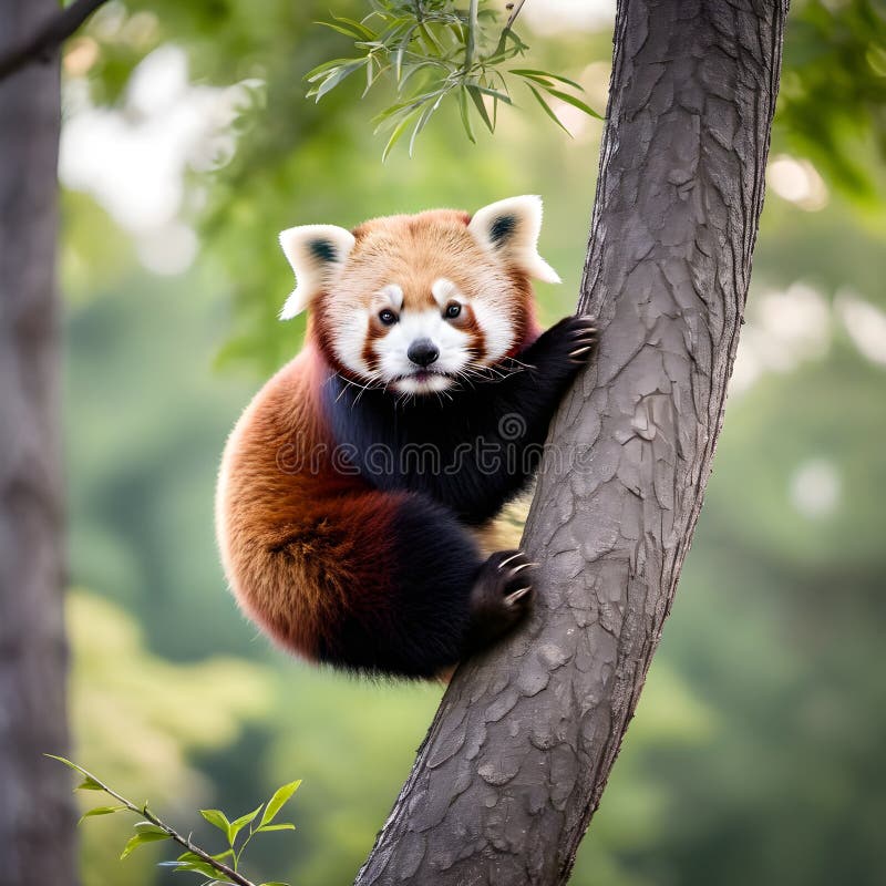 Tranquil Elegance: Red Panda Under a Soft Morning Sky Stock Photo ...