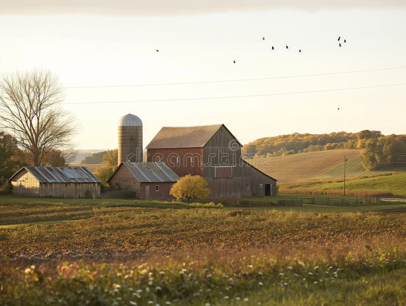 Tranquil Farm at Sunset stock image. Image of rural - 321581889