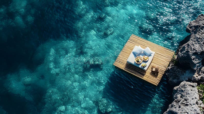 Tranquil Floating Breakfast Platform in Turquoise Sea Stock ...