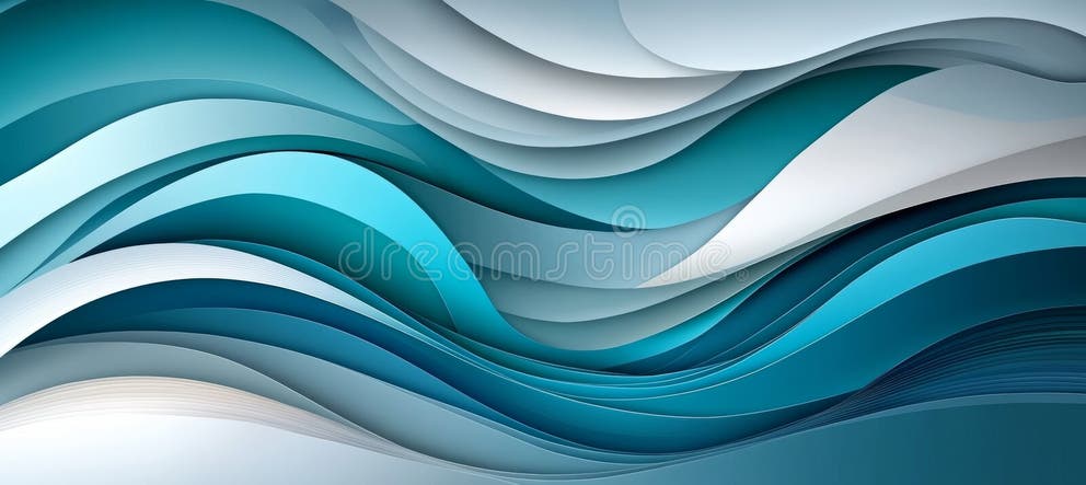 Tranquil Flow Abstract Background of Layered Blue Wave Patterns in Modern Paper Art Style. Stock ...