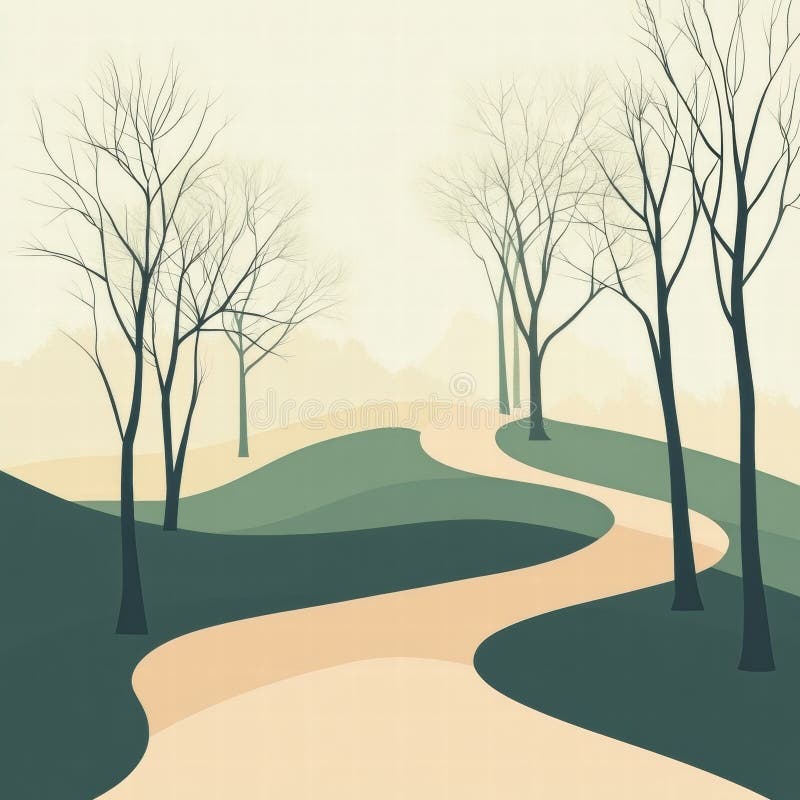 Winding Minimalist Forest Path Leading into the Serene Distance with ...