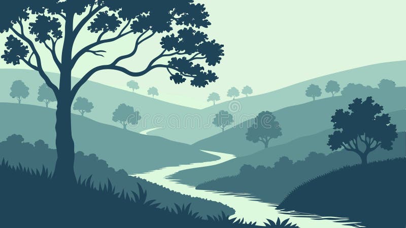 Tranquil Forest Path Winding through Trees Vector, Vector Design ...