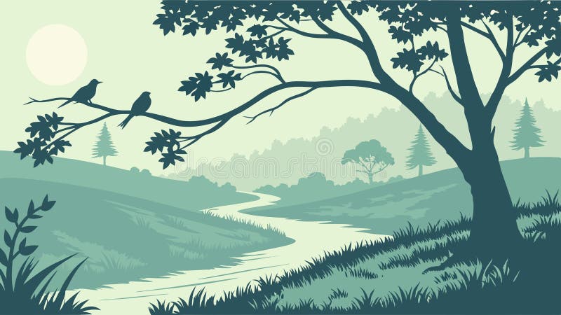 Tranquil Forest Scene with Overhanging Tree, Vector Design Generative ...