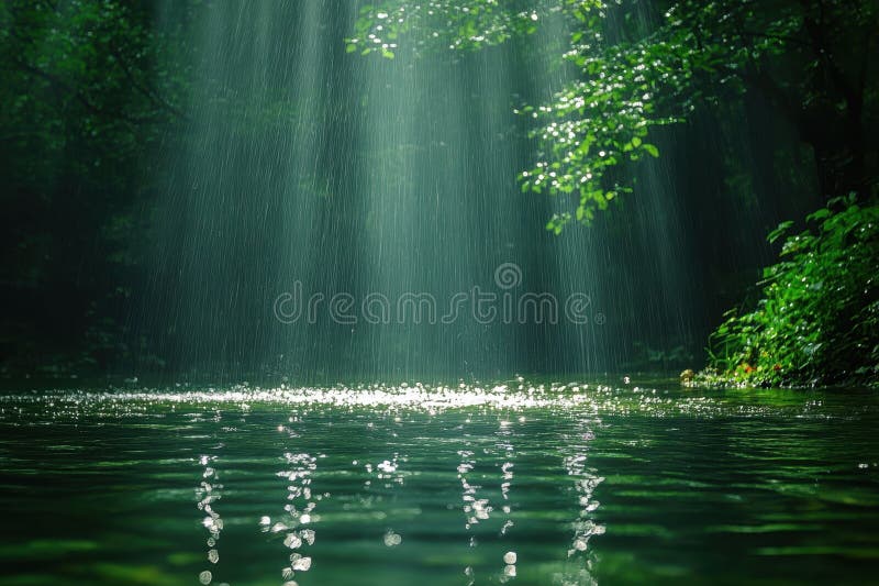 Tranquil Forest Stream Illuminated by Sunlight Filtering through Green ...
