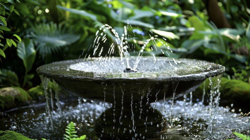 A Tranquil Garden Oasis Featuring a Solarpowered Fountain with Gently ...