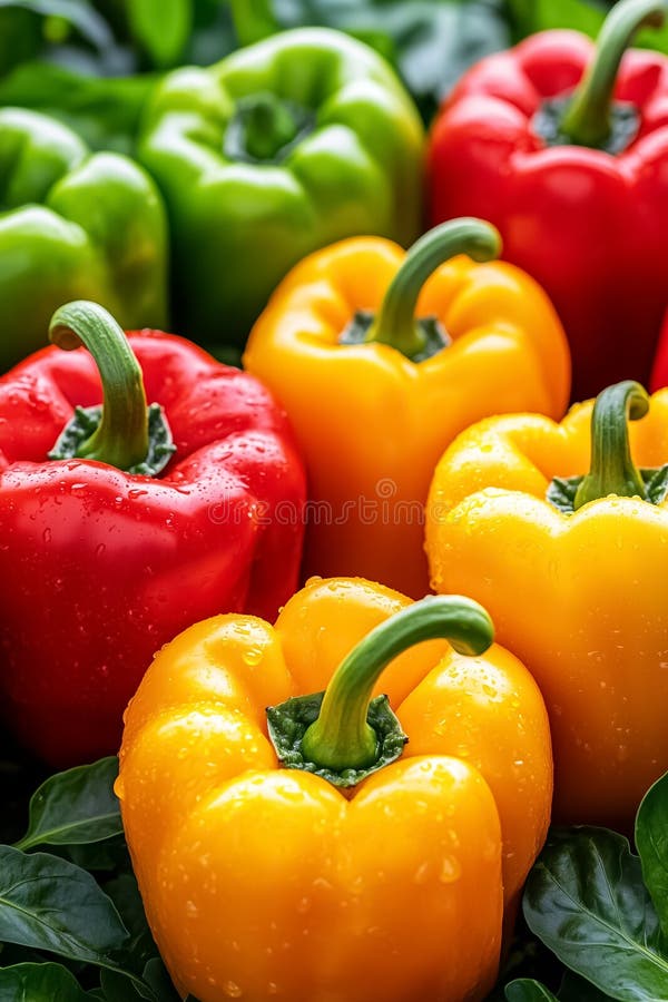In a Tranquil Garden, Rows of Organic Bell Peppers Flourish, Displaying ...