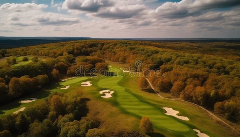 Tranquil Golf Course Landscape, Yellow Leaves Falling Generated by AI ...