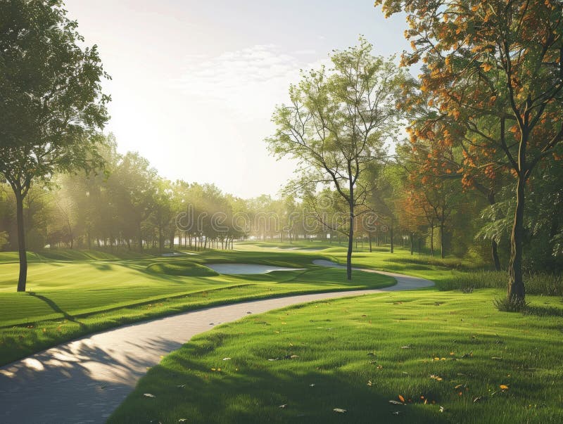 A Tranquil Golf Course with Lush Green Fairways, Sand Bunkers, and a ...