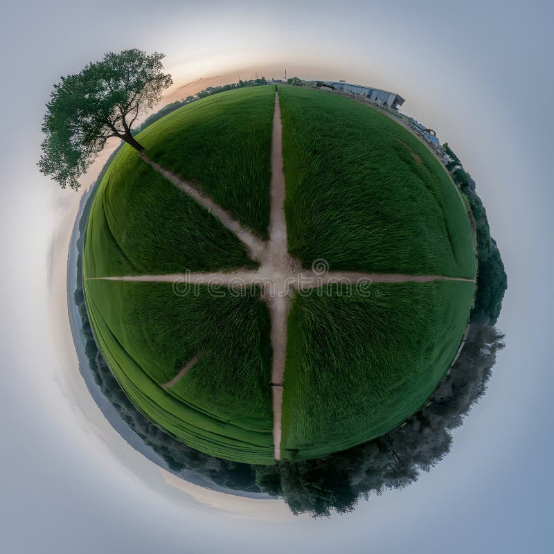 Tranquil Green Fields, Cross Pathway, Lone Tree, Structures, Vast Sky ...