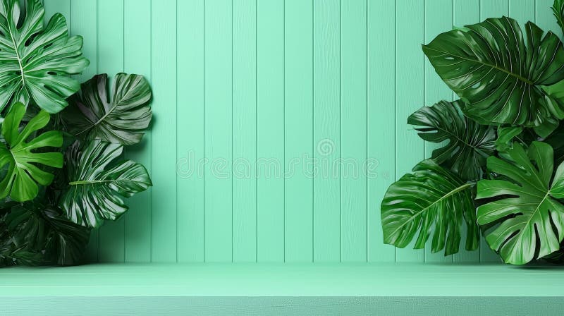 Serene Green Workspace Collage with Lush Plants Against a Mint Green ...