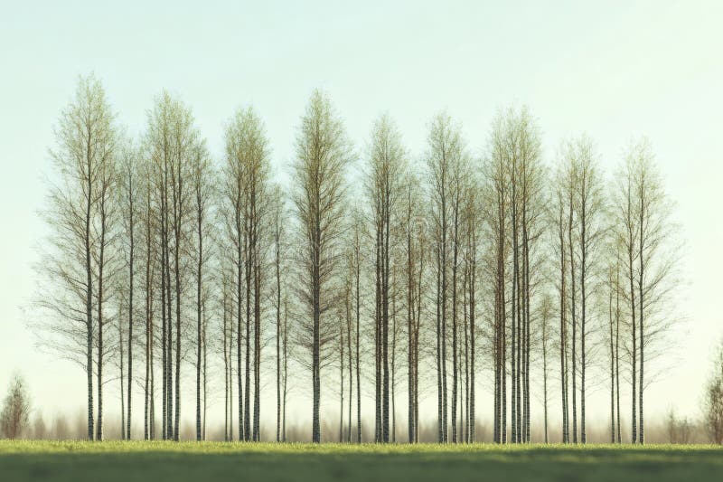 Tranquil Grove of Slender Trees at Dawn S Light. Generative AI Stock ...