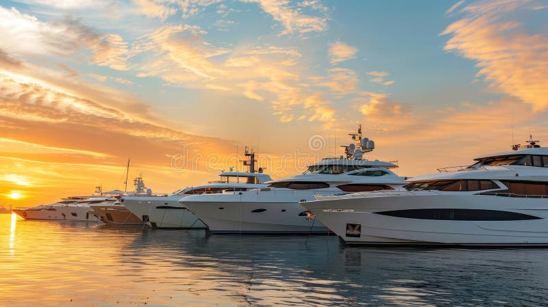 Tranquil Harbor Private Boats at Sunset with Golden Hour Light, Ideal ...