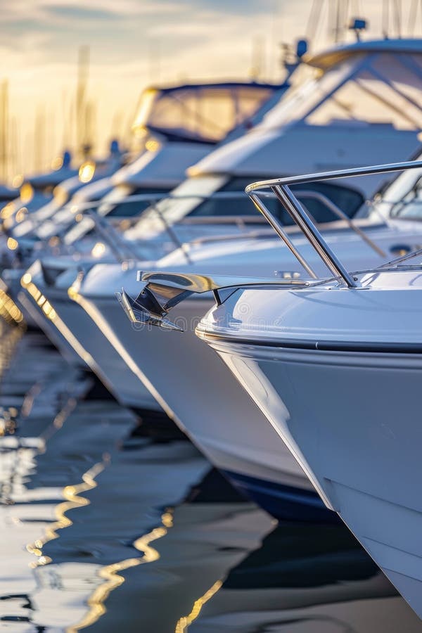 Tranquil Harbor Private Boats at Sunset with Golden Hour Light, Perfect ...