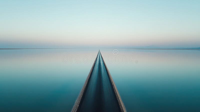 Tranquil Highway Reflecting on Calm Water at Sunrise Creating Symmetry ...