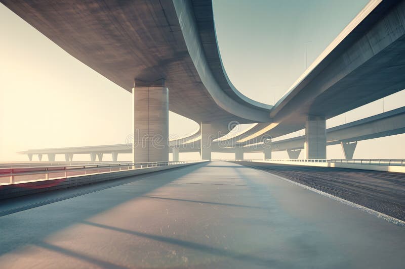 Serene Highway with Overpass in Dreamy Landscape Stock Illustration ...