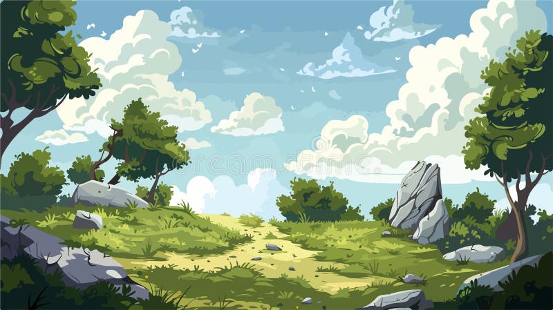 Tranquil Hillside Forest and Cloudy Sky Landscape Stock Vector ...