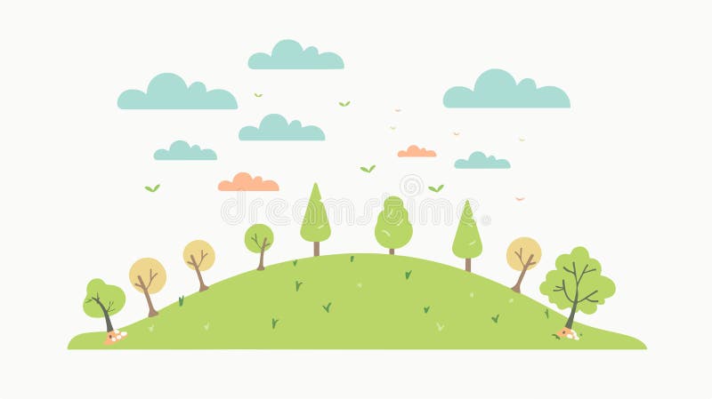 Tranquil Hillside Forest and Cloudy Sky Landscape Stock Illustration ...