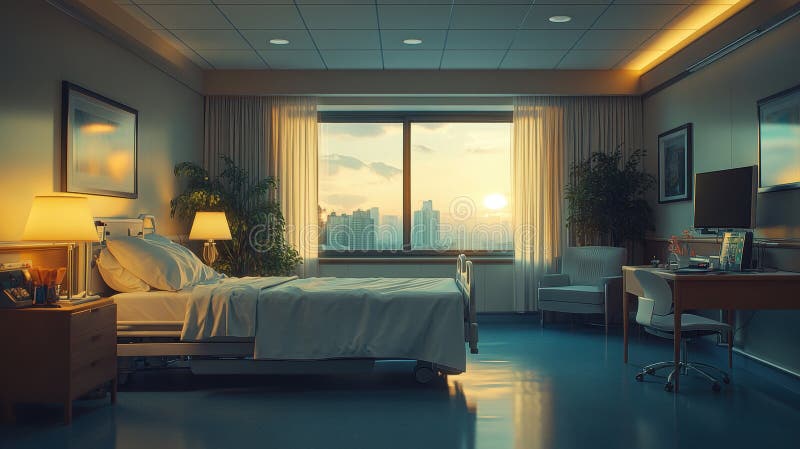 Empty Hospital Room during Sunset with Warm Lighting and Serene ...