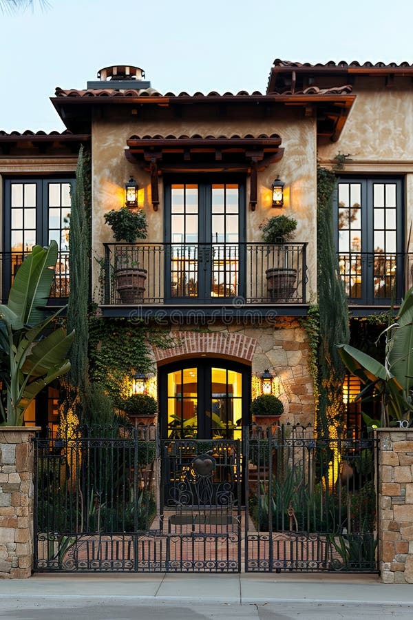 Tranquil House Side Yard with Lush Green Plants and Rustic Wooden Gate ...