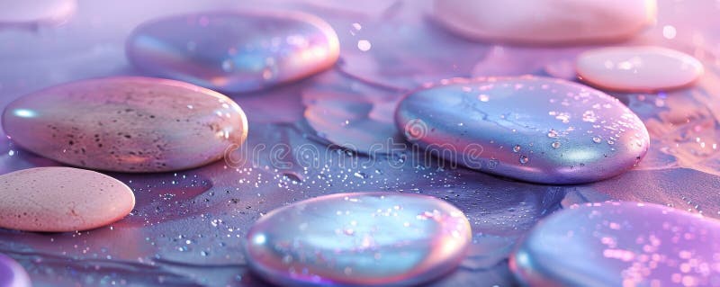 Serene Close-up of Pastel Colored Stones with Water Droplets in a ...