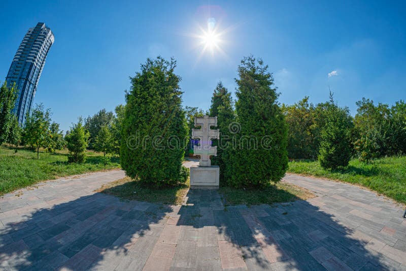 A Tranquil Image Showcases a Modern Building with a Central Tower ...