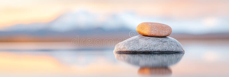 Tranquil Image of a Smooth Stone Balanced on Another Rock Amidst Calm ...