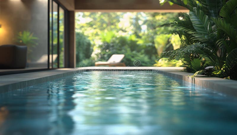 Tranquil Indoor Swimming Pool Surrounded by Lush Greenery and Natural ...