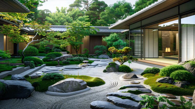 Tranquil Japanese Garden with Modern Architecture. Generative Ai Stock ...