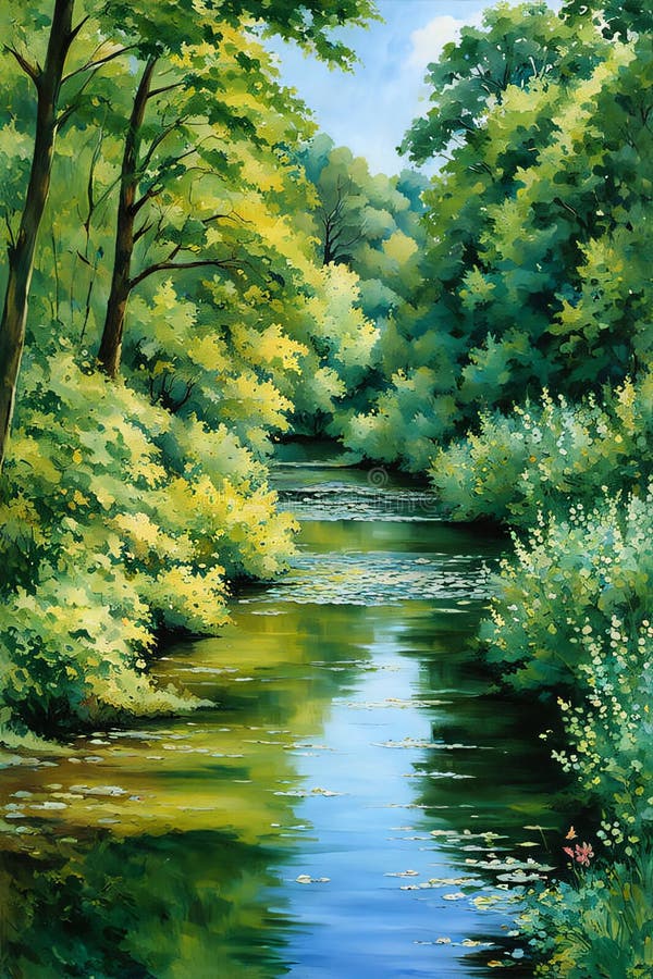 Tranquil Journey Upstream stock illustration. Illustration of explore ...