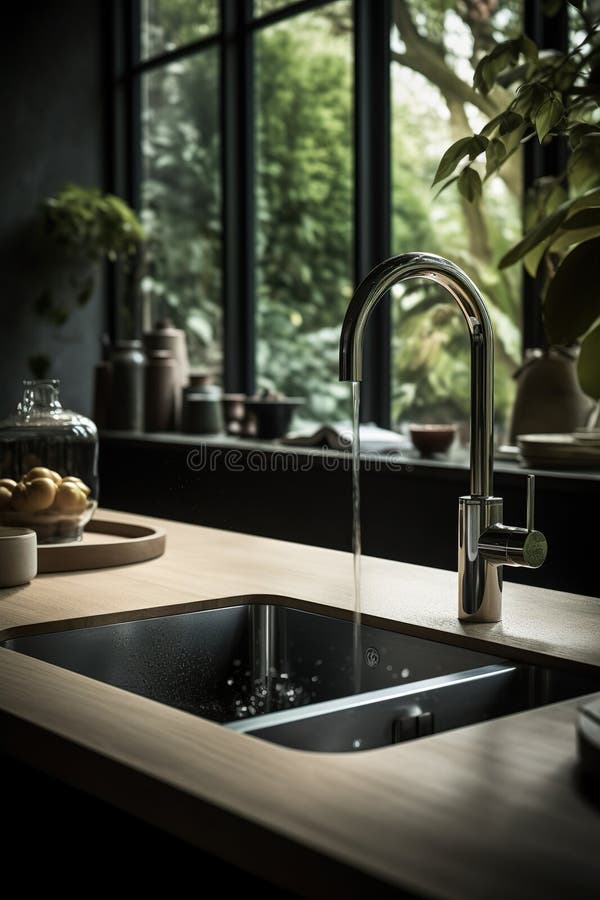 Tranquil Kitchen with Water Streams from the Tap Stock Illustration ...