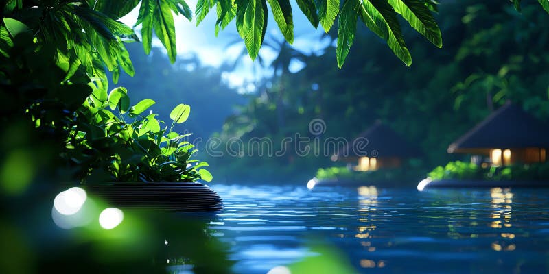 Tranquil Lagoon Surrounded by Lush Greenery and Serene Water ...