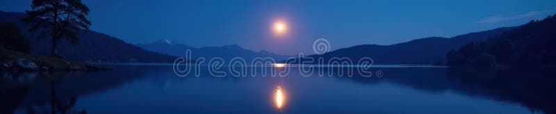 Tranquil Lake at Night, Half Moon S Reflection, Painted in ...