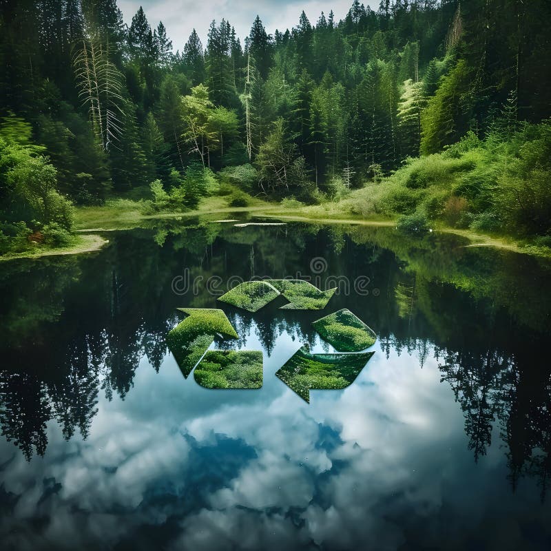 Tranquil Lake with Recycle Symbol of Grass Stock Photo - Image of lake ...