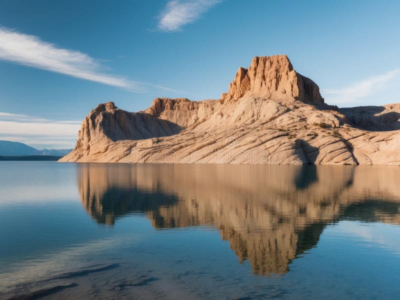 Tranquil Lake Reflection of Rock Formation on a Clear Day. Stock Image ...