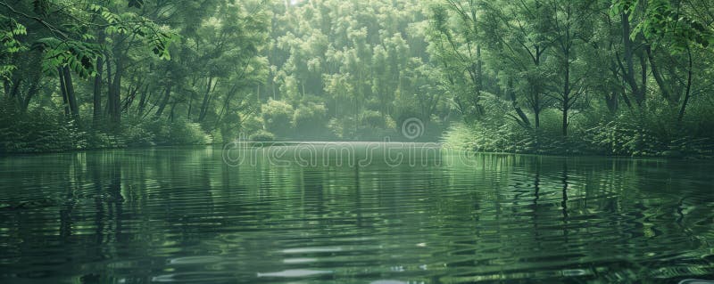 A Tranquil Lakeside Forest Background with Mirrored Reflections, Lush ...