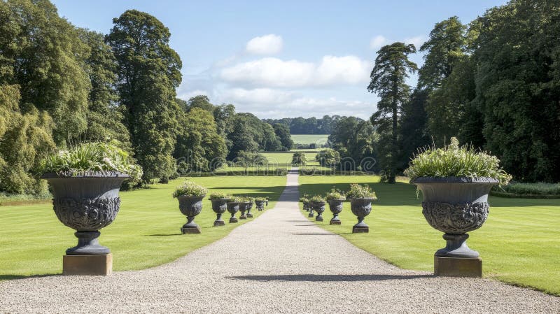 A Tranquil Landscape Featuring a Serene Garden Path at Sunset, Complete ...